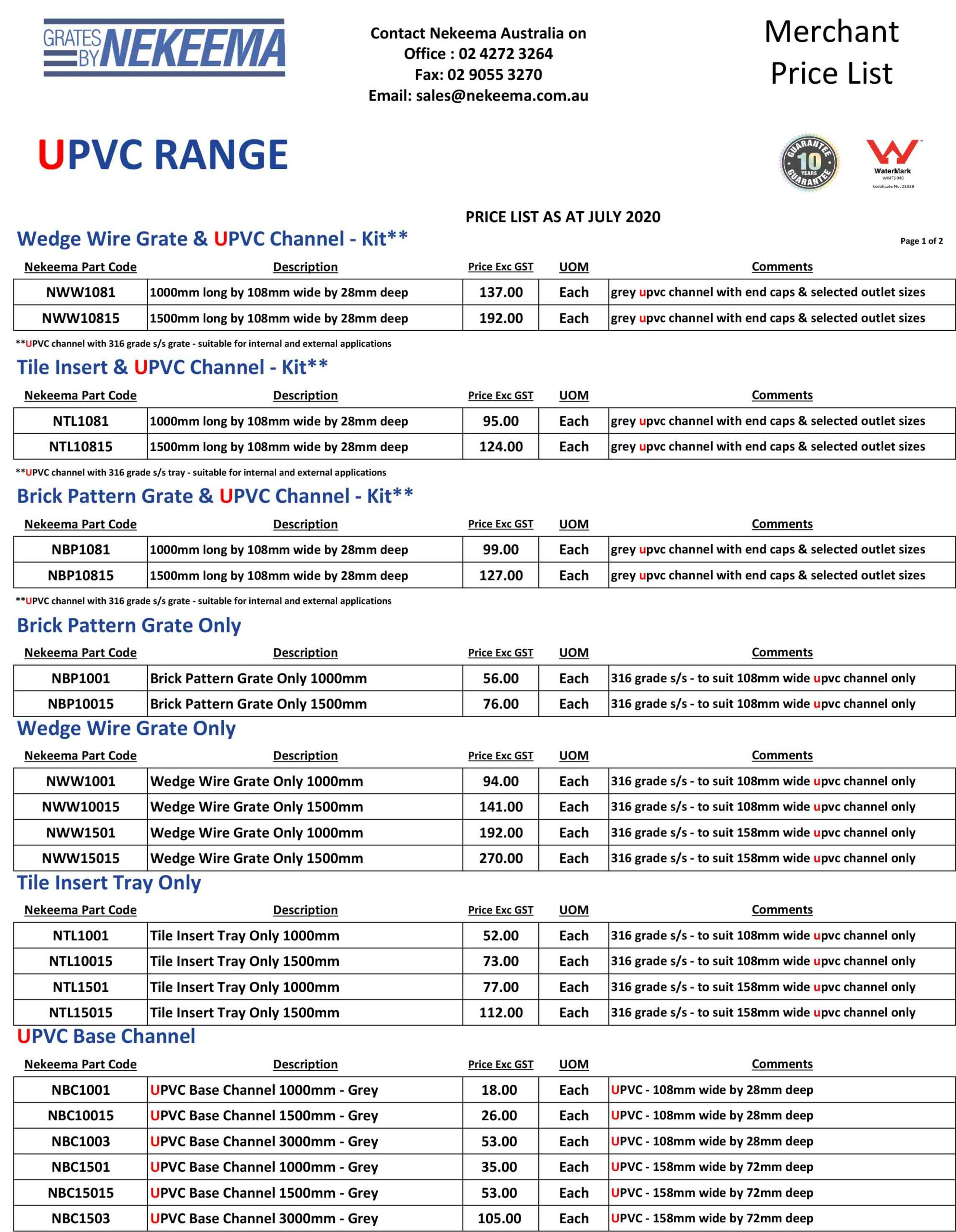 Plumbing products brochures and technical specifications